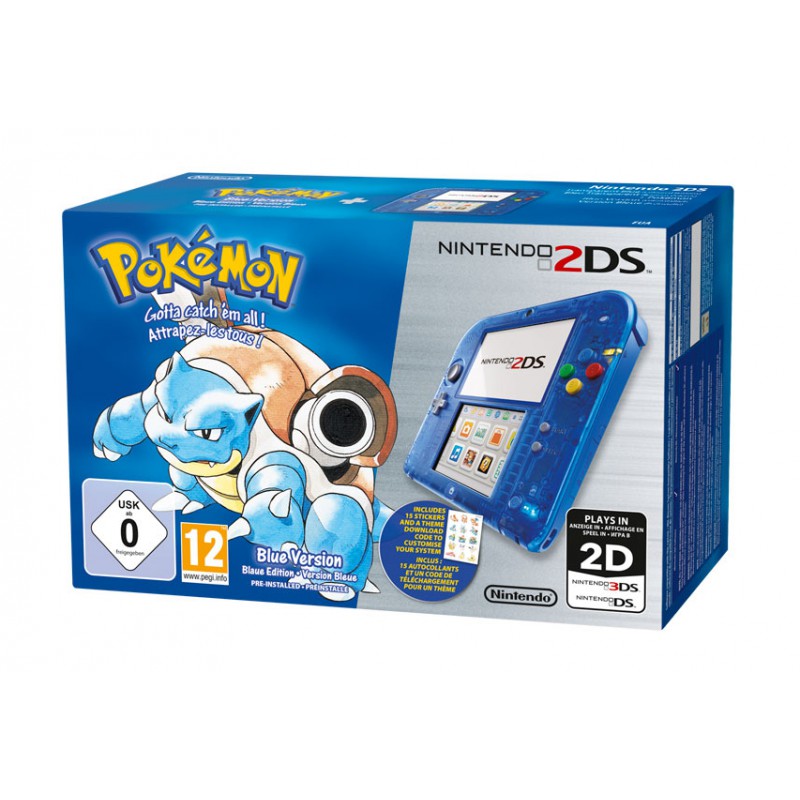 NINTENDO 2DS Bleu Transparent + POKEMON Bleu préinstallé - 3DS